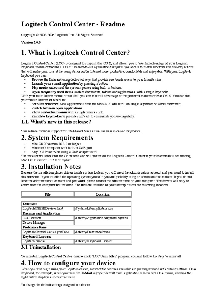 Logitech Control Center - Readme: 1.1. What's New in This Release ...