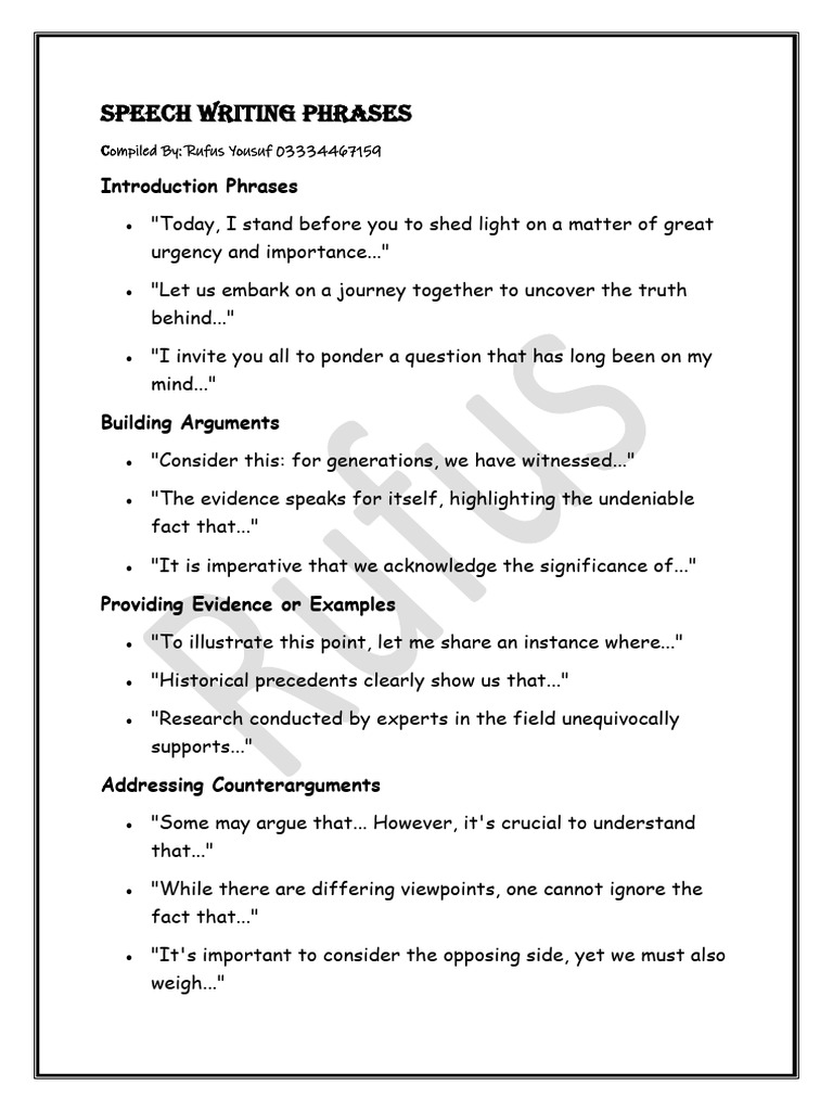 Speech Writing Phrases | PDF