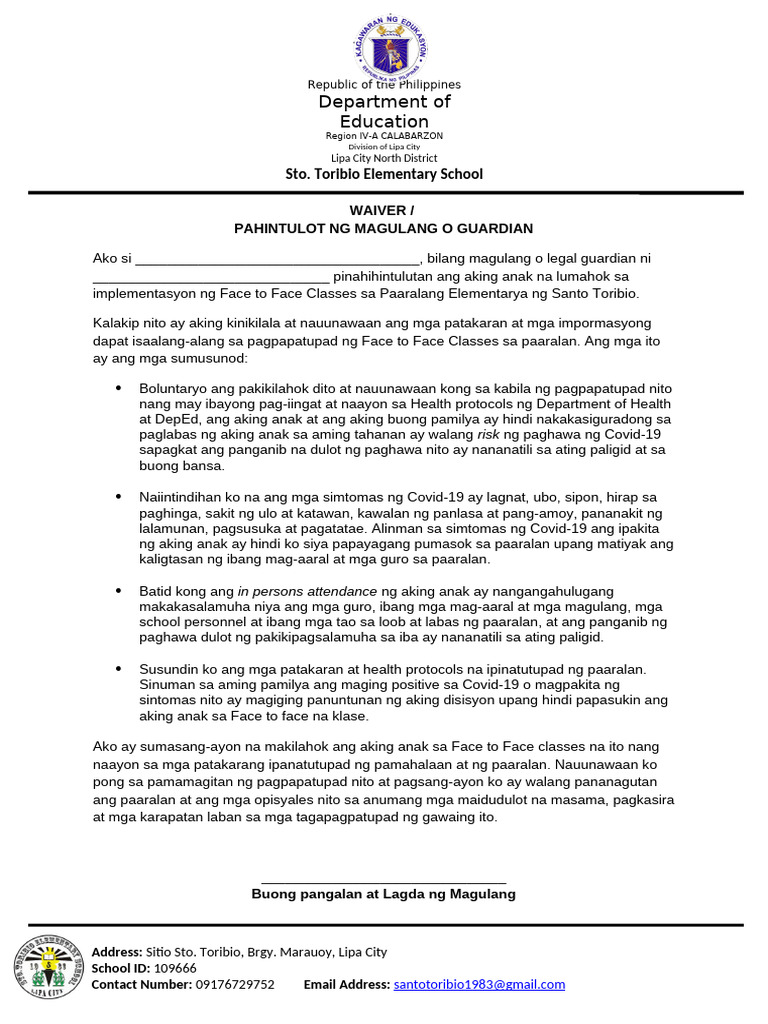 Face To Face Parents Permit | PDF