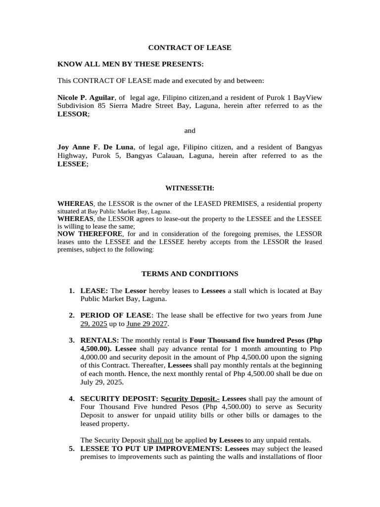 Contract of Lease | PDF | Lease | Civil Law (Common Law)