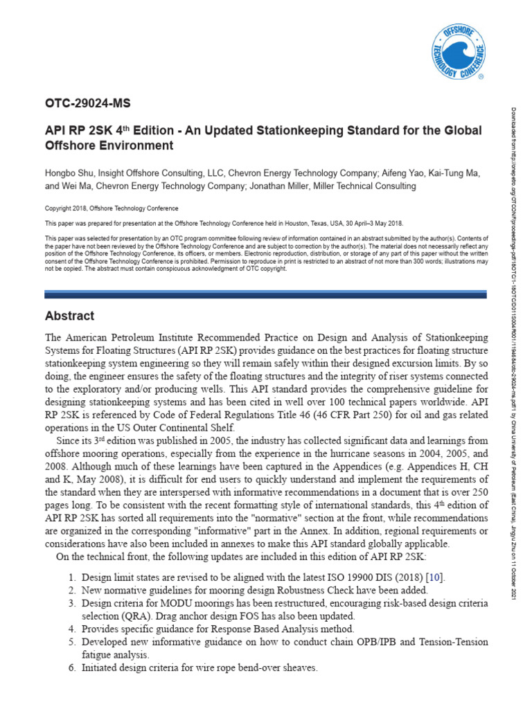 API RP 2SK 4th Edition - An Updated Stationkeeping Standard for the Global Offshore ...