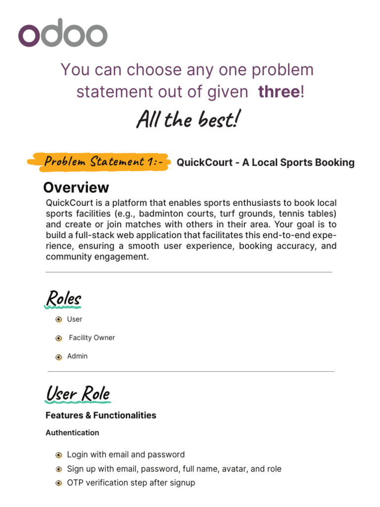 Odoo Hackathon 2025 - Final Round Problem Statements | PDF | Pricing | Password