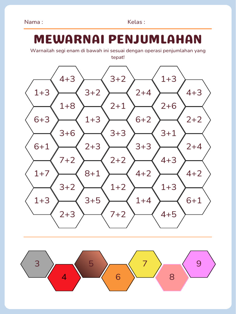 Mewarnai Penjumlahan Lembar Kerja Koding Operasi Hitung Matematika Numerasi Warna Warni ...
