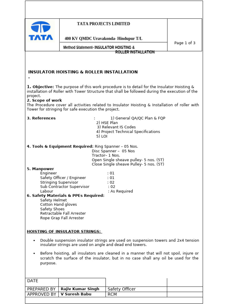 Methodology - Insulator Hoisting | PDF | Insulator (Electricity ...