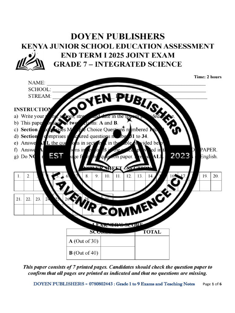 Grade 7 Int Science End Term 1 2025 Exam | PDF