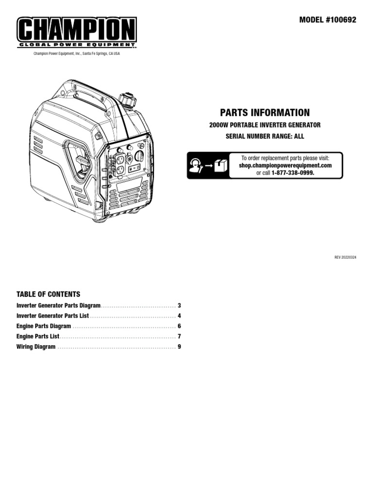 Champion 100692 Generator Parts Guide | PDF | Piston | Engine Technology