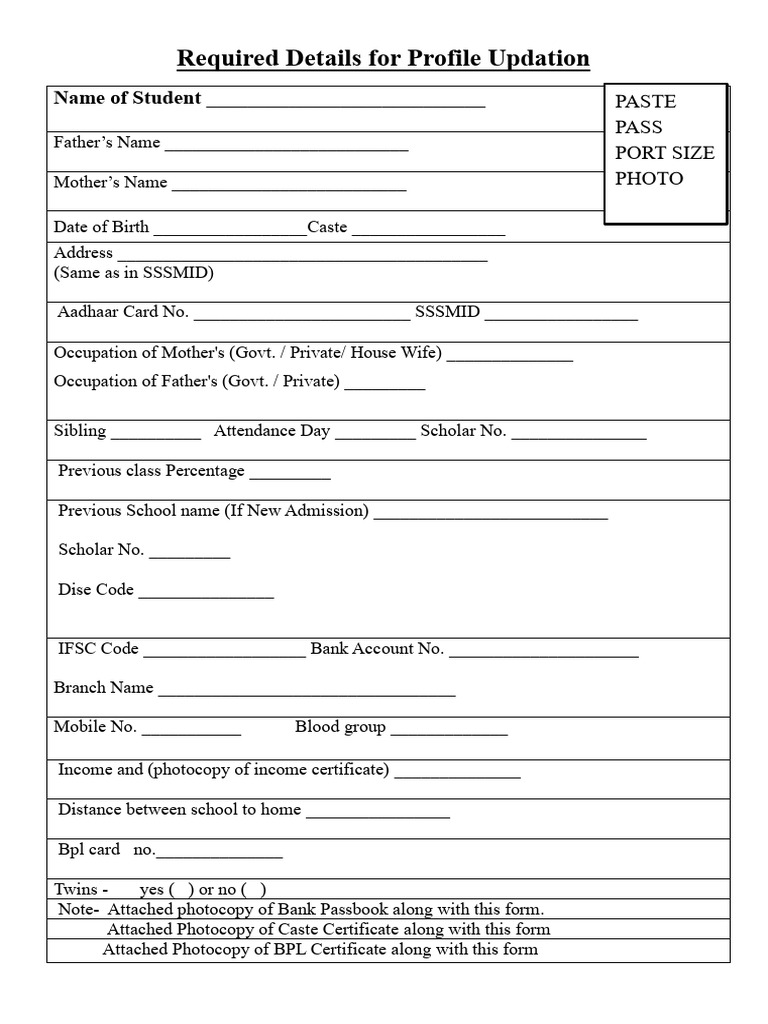 Required Details for Profile Updation | PDF