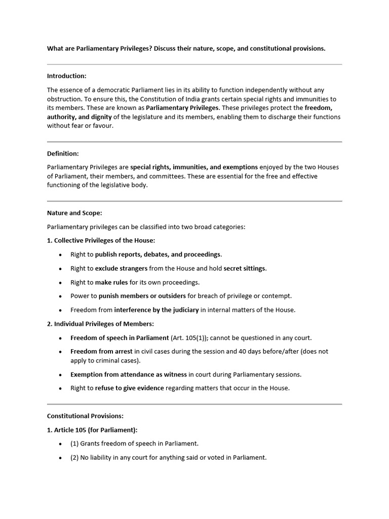 Understanding Parliamentary Privileges | PDF | Parliamentary Immunity ...