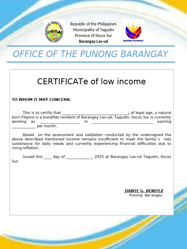 Certificate of Low Income | PDF