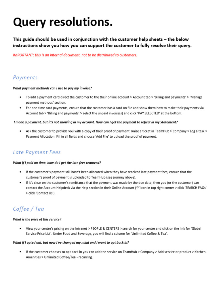 REGUS Query Resolution Helpsheet | PDF | Invoice | Payments