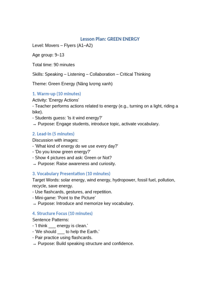Green Energy Lesson Plan for Kids | PDF