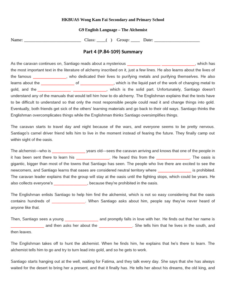 Part 4 Summary - Fill in The Blanks | PDF | Alchemy