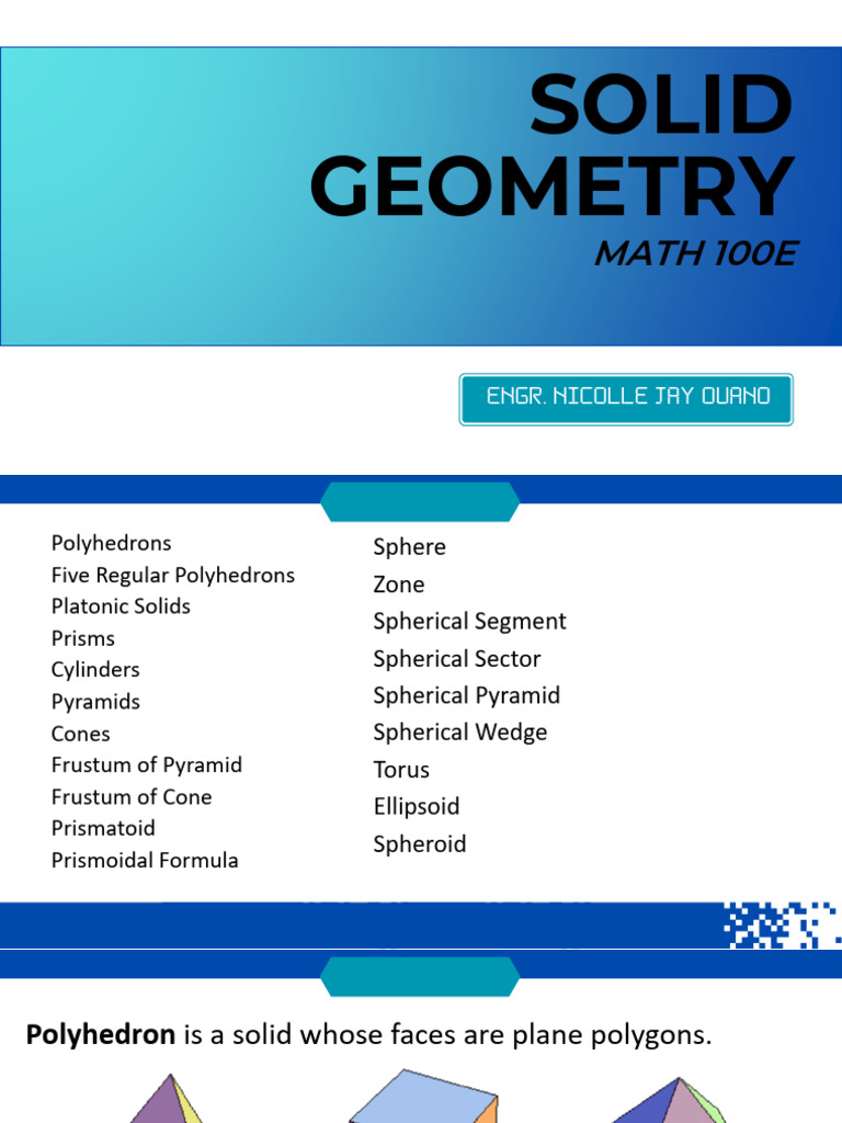 Solid Geometry: MATH 100E | PDF | Sphere | Classical Geometry