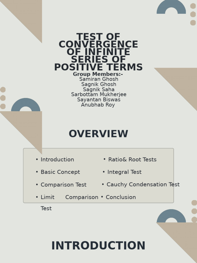 Test of Convergence of Infinite Series of Positive Terms | PDF | Series ...