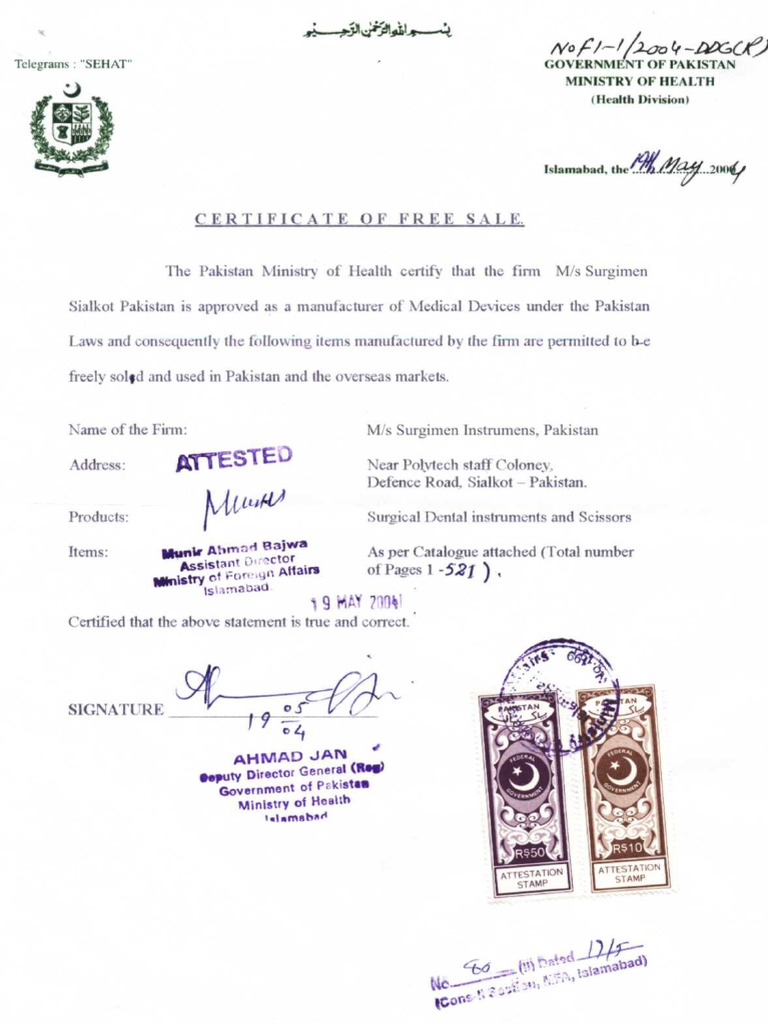 Free Sale Certificate | PDF