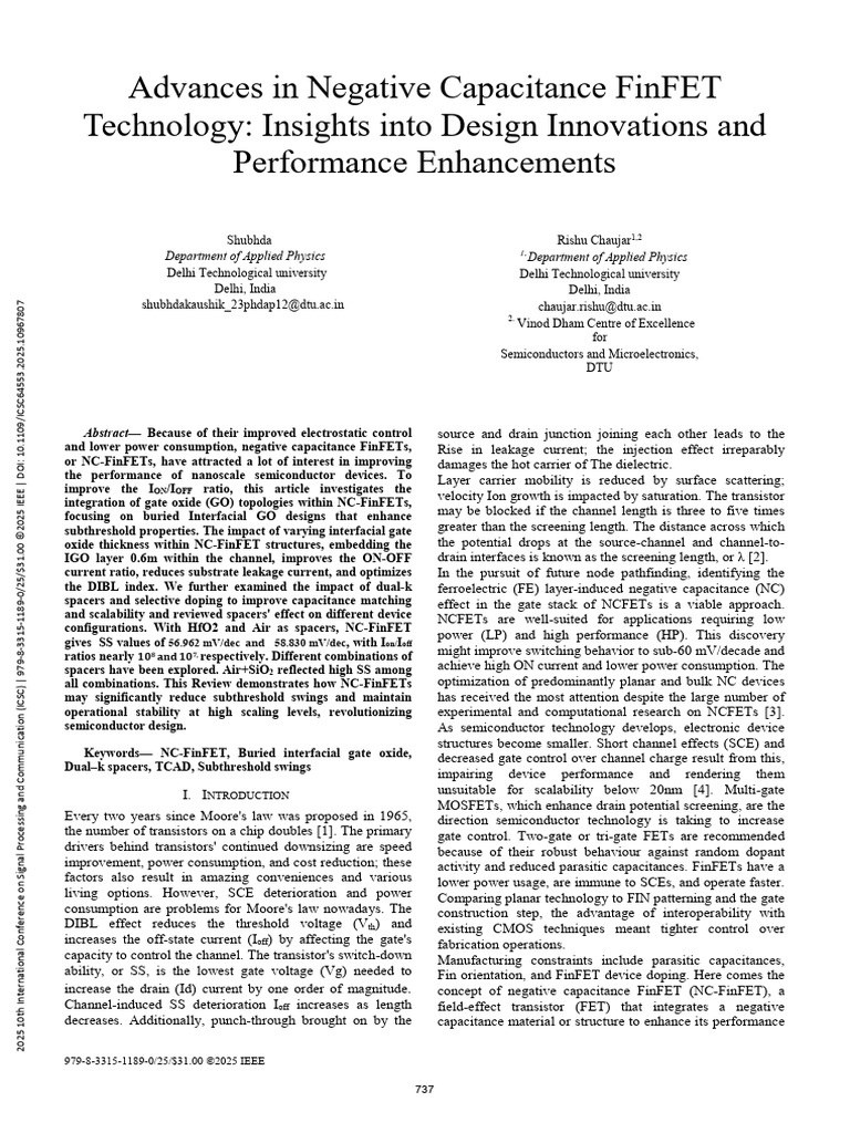 Advances in Negative Capacitance FinFET Technology Insights Into Design ...
