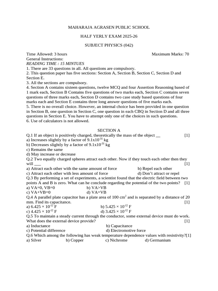 Class 12 Physics Half Yearly | PDF | Inductor | Electrical Network