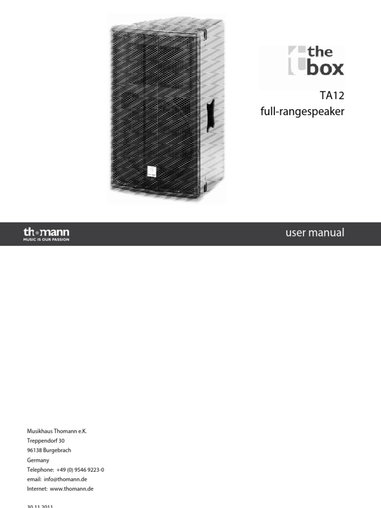 TA12 Full-Range Speaker User Manual | PDF | Loudspeaker | Electrical ...