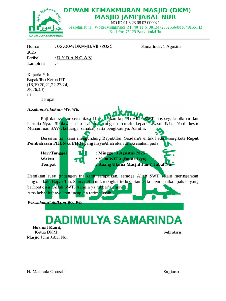Undangan Rapat PHBN & PHBI | PDF