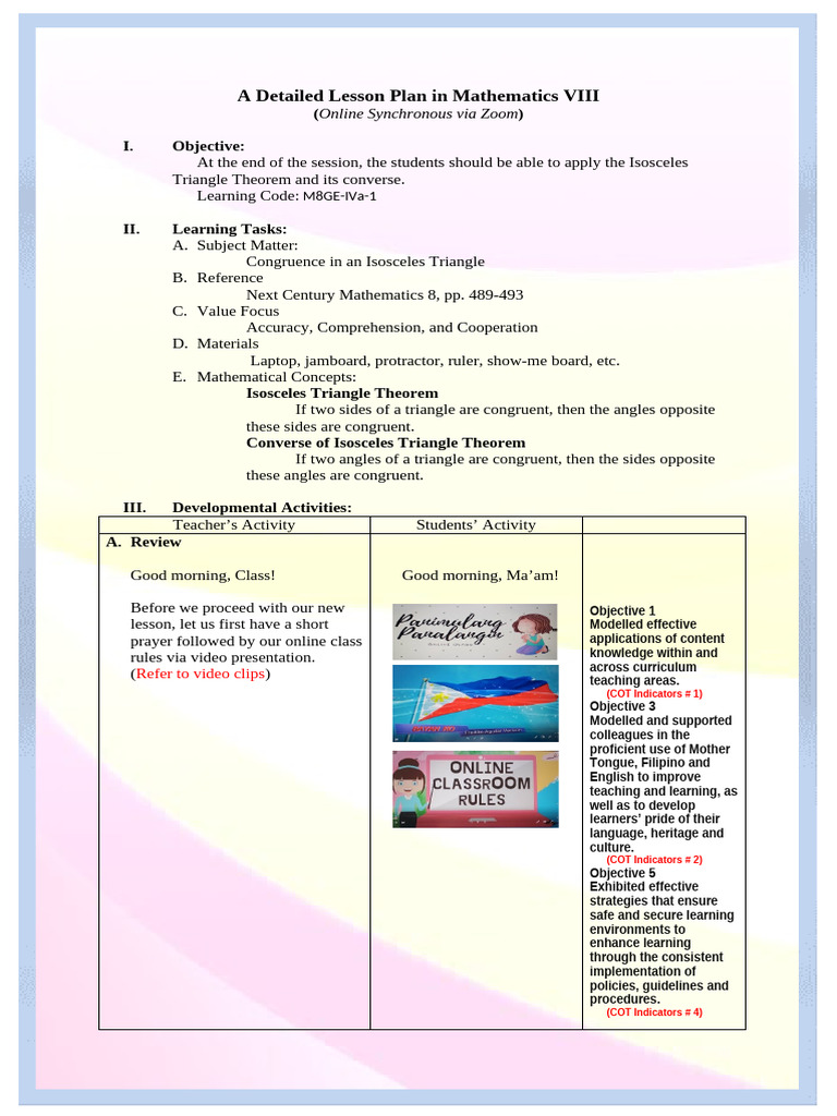 Isosceles Triangle Theorem Lesson Plan | PDF | Triangle | Lesson Plan