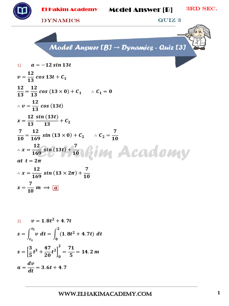 Dynamics Quiz 3 - Model - Answer (B) 25 | PDF