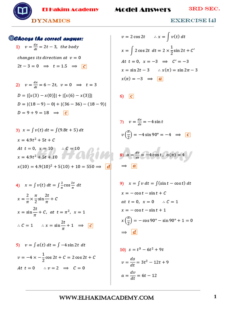 El Hakim Academy Exercise 4 Solutions | PDF