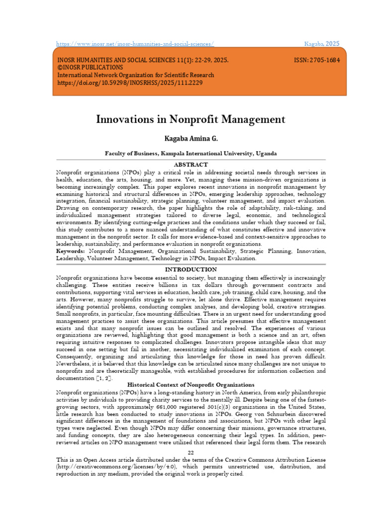 Innovations in Nonprofit Management | PDF | Nonprofit Organization ...