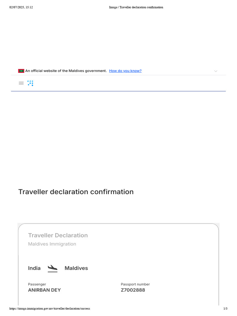 Anirban Dey - Imuga - Traveller Declaration Confirmation | PDF
