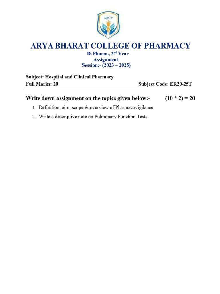Hospital and Clinical Pharmacy Assignment | PDF