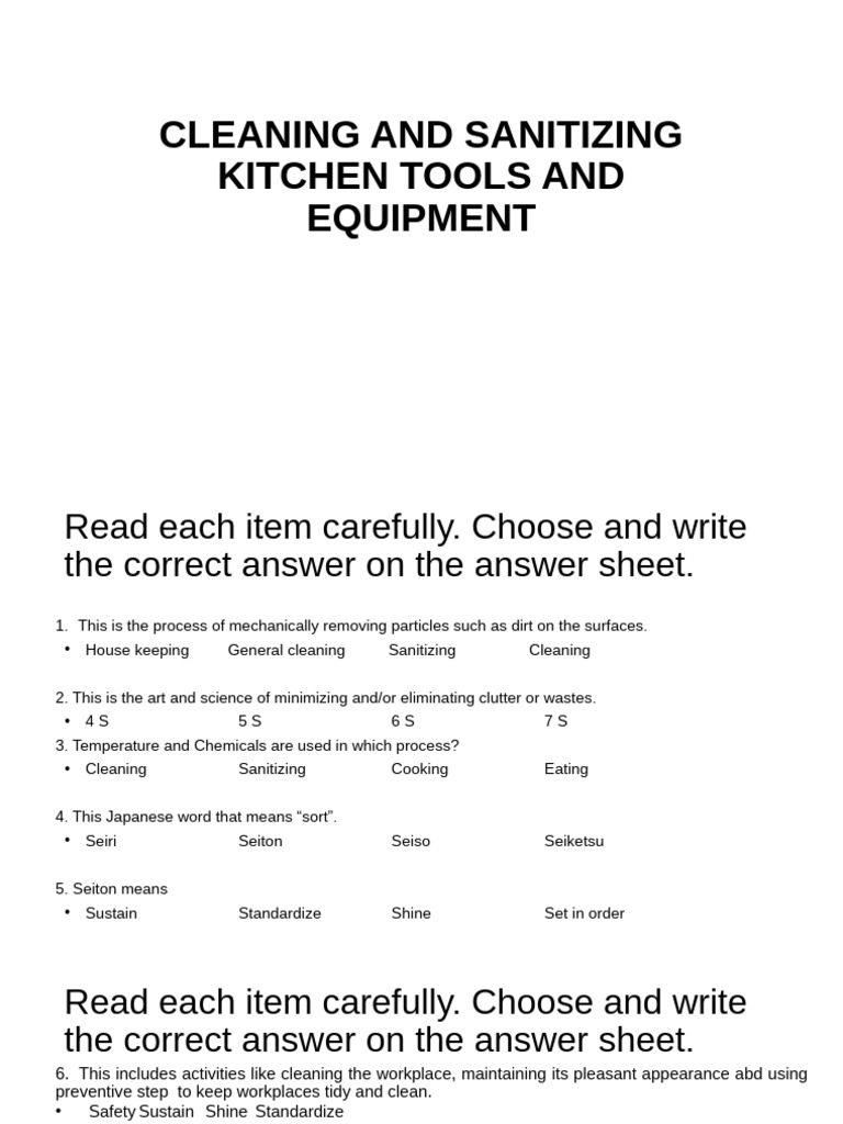 Cleaning and Sanitizing Equipment Tools | PDF | Dishwasher | Bleach