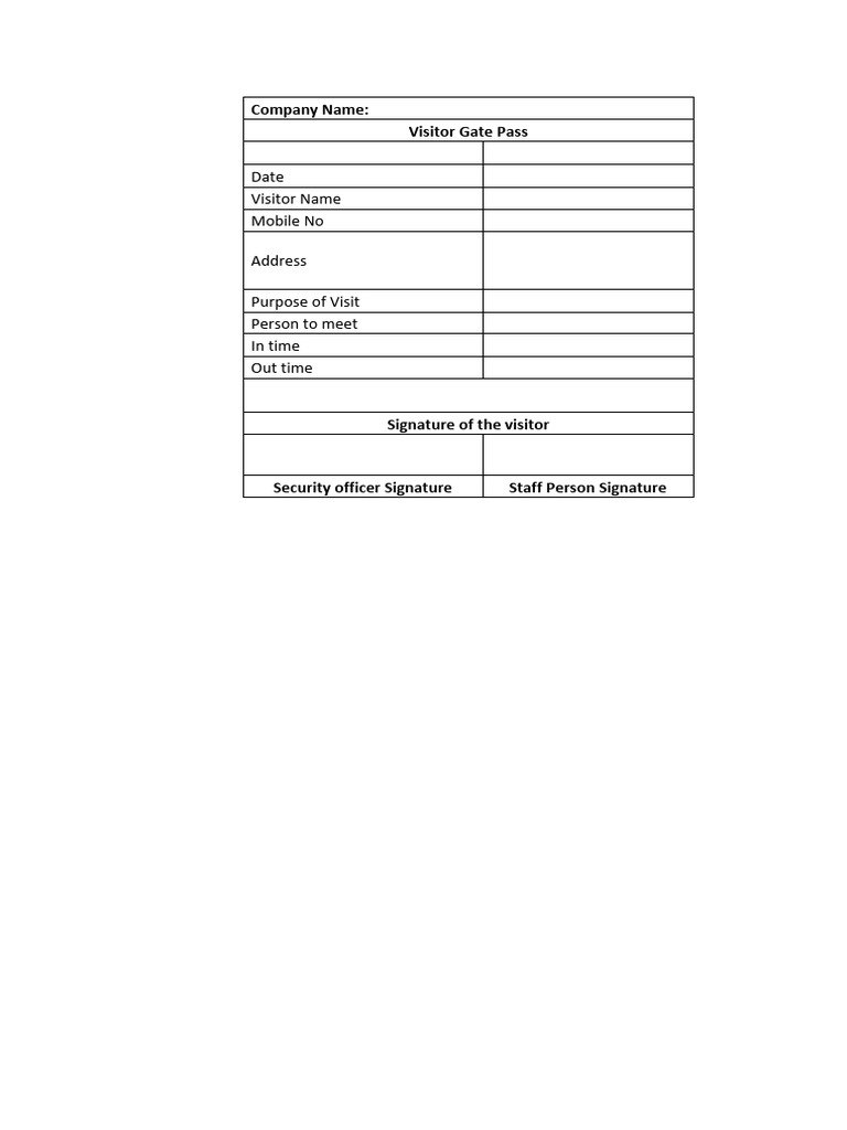 Visitor Gate Pass Template Format | PDF