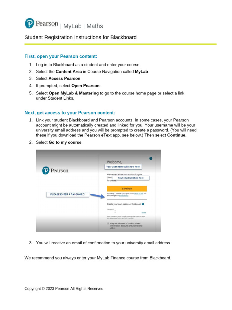 MyLab Maths Student Registration Guide | PDF