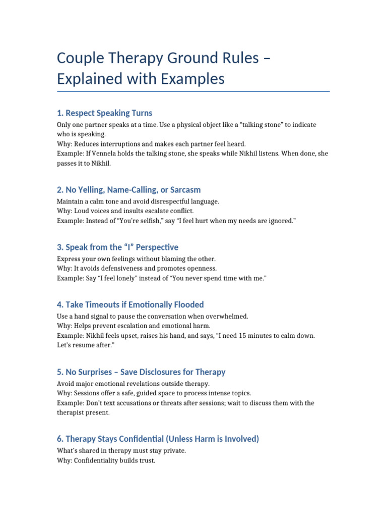 Couple Therapy Ground Rules | PDF