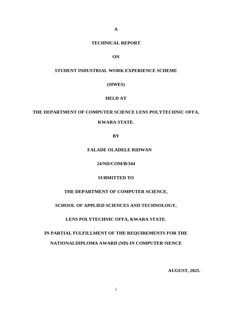 SIWES Report: Computer Science Internship | PDF | World Wide Web ...