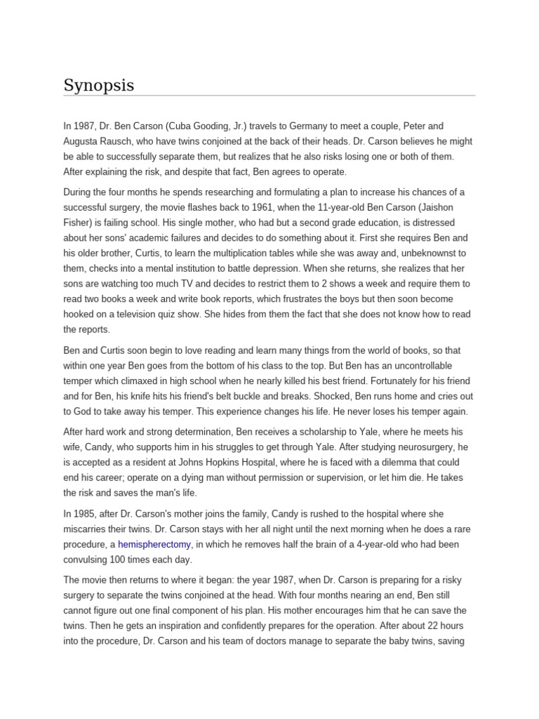 Gifted Hands Movie Analysis | PDF | Ben Carson