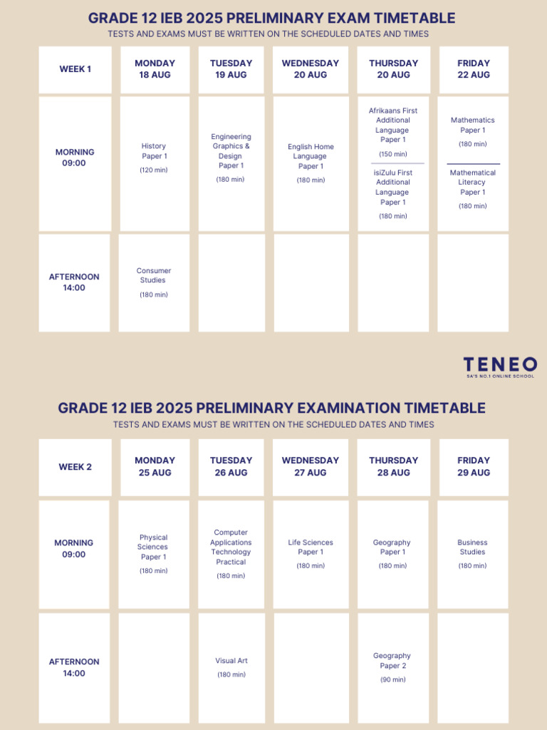 IEB 2025 Grade 12 Exam Timetable | PDF | Tests | Qualifications