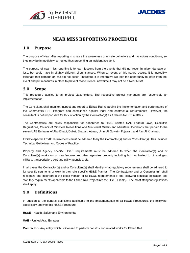 Near Miss Reporting Procedure Guide | PDF | United Arab Emirates | Business