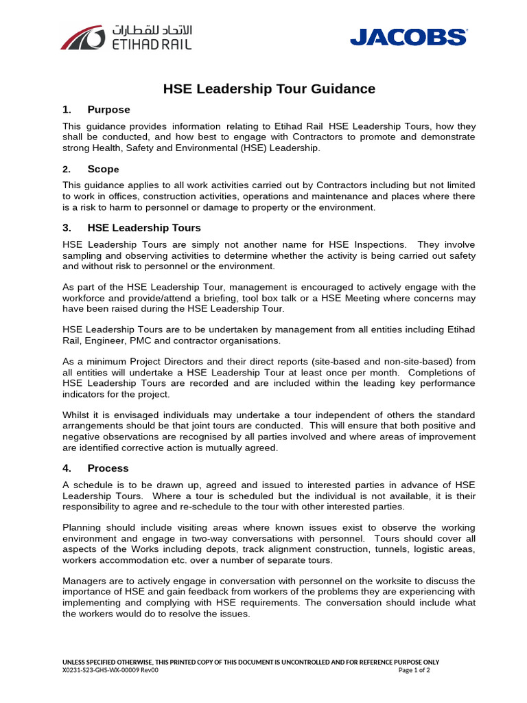 HSE Leadership Tour Guidelines | PDF | Safety | Risk