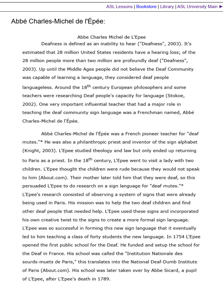 Abbe Charles Michel de LEpee | PDF | Deafness | Sign Language