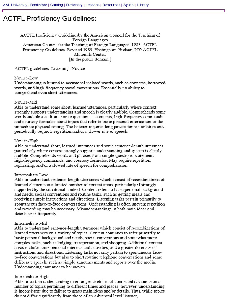 ACTFL American Council Teaching Foreign Languages Guidelines | PDF ...