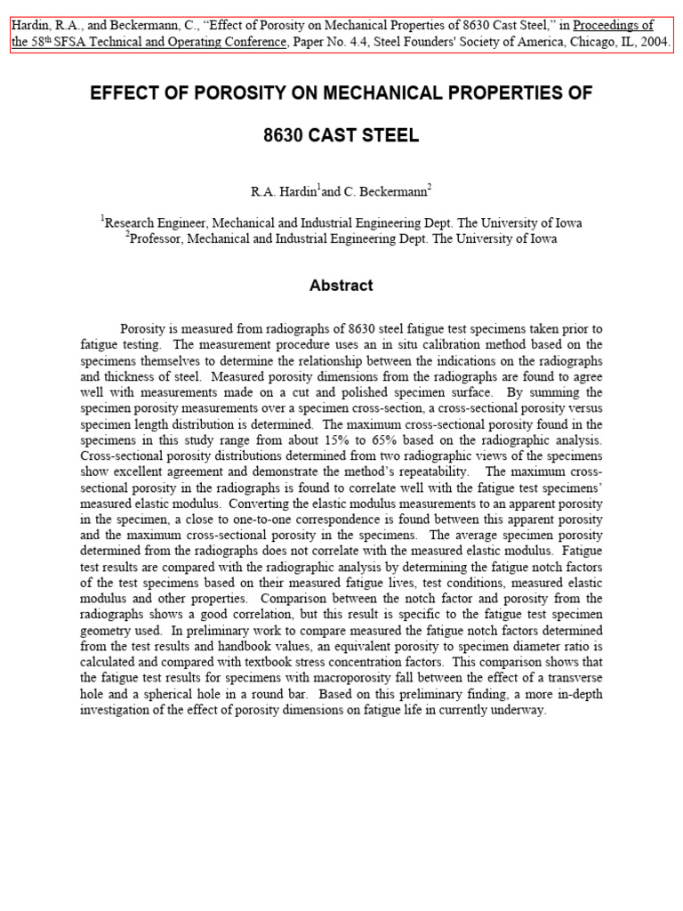 Porosity Impact on 8630 Steel Properties | PDF | Deformation ...