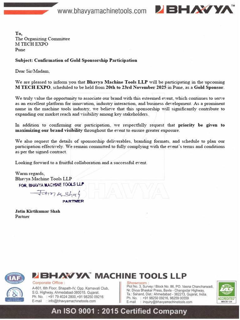 Confirmation of Gold Sponsorship Participation | PDF