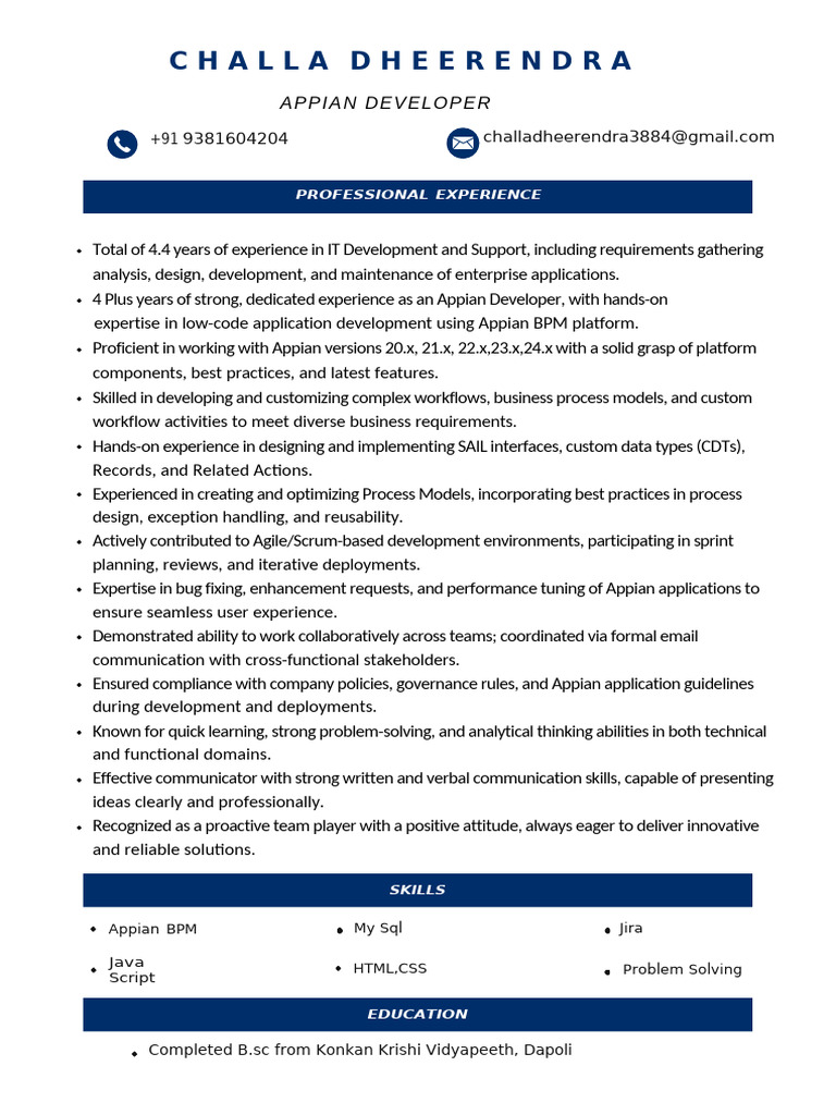 Appian Developer Resume Overview | PDF | Databases | Computing