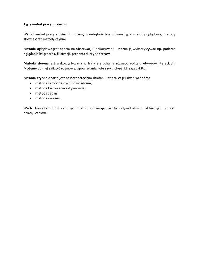 Typy Metod Pracy Z Dziemi | PDF
