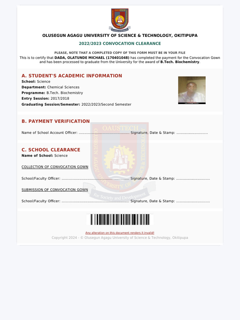 170401048_2022_2023 Convocation Clearance | PDF