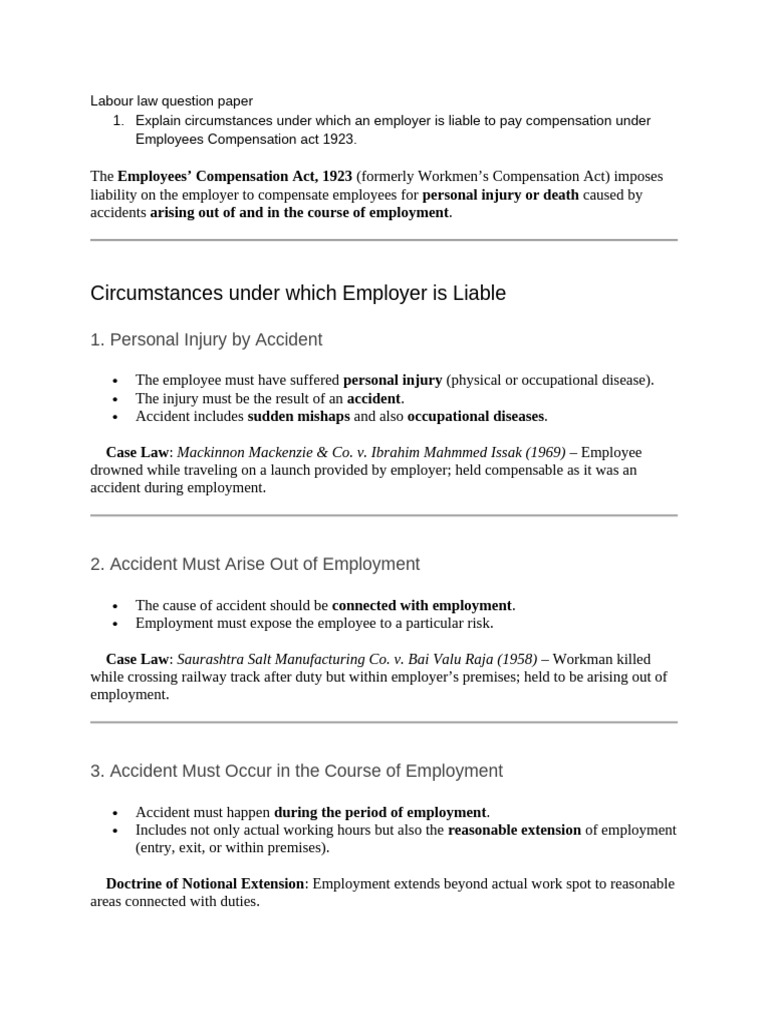 Employer Liability Under Employees Compensation Act | PDF | Employment ...