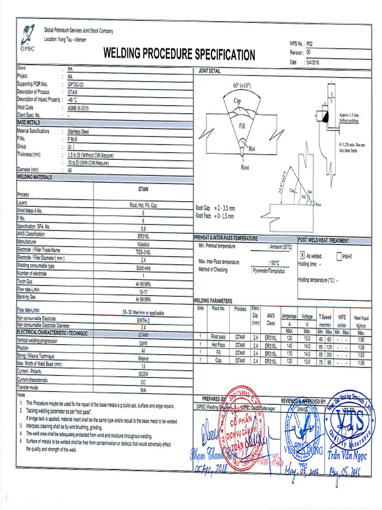 PQR-GPSC-03, WPS-P02 (Gtaw 316) | PDF