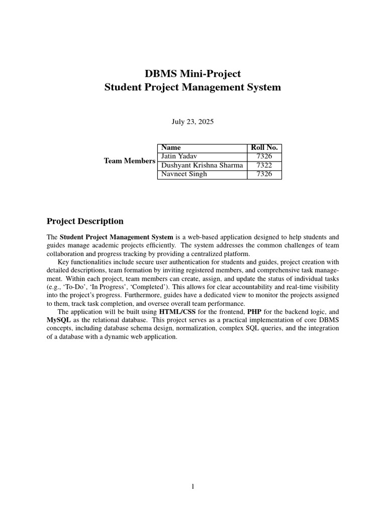 Dbms Mini Project | PDF