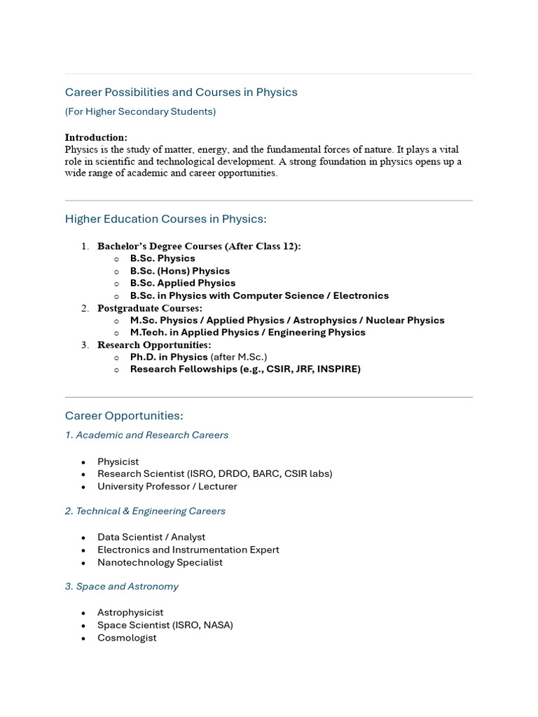Physics Careers and Courses Guide | PDF
