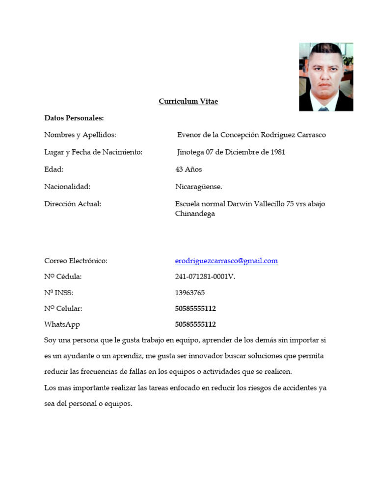 Curriculum Vitae de Evenor Rodriguez | PDF | Motor diesel | Tractor